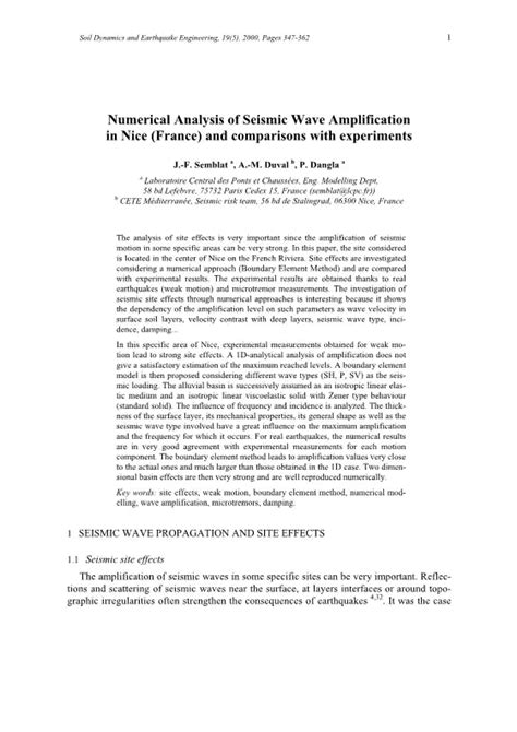 Numerical Analysis Of Seismic Wave Amplification In Nice France And Comparisons With