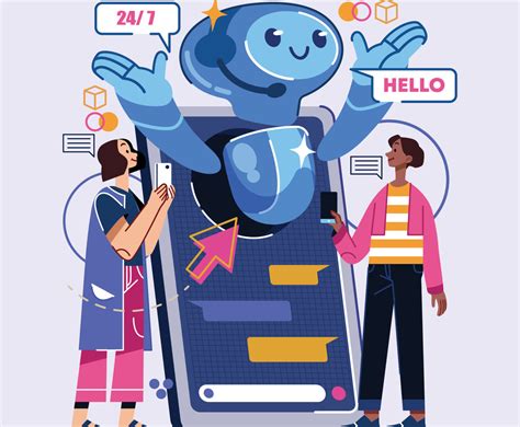 A Man And Woman Using Personal Assistant Chatbot Technology Vector Art