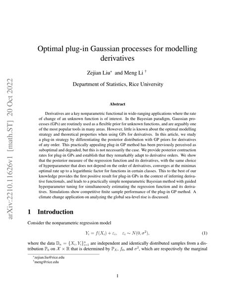 Pdf Optimal Plug In Gaussian Processes For Modelling Derivatives