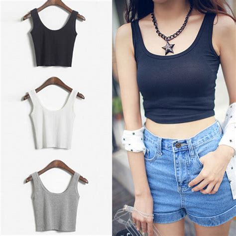 Mileegirl Summer Slim Render Short Top Women Sleeveless U Croptops Tank Tops Solid Blackwhite