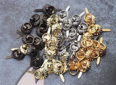 Ruwado 40 Pcs Brad Fastener With Pull Ring Small Metal Vintage Paper Fasteners Rings For