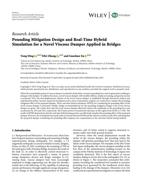 Pdf Pounding Mitigation Design And Real Time Hybrid Simulation For A