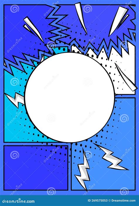 Blank Circle Shape On Blue Cartoon Vector Comic Book Background Stock