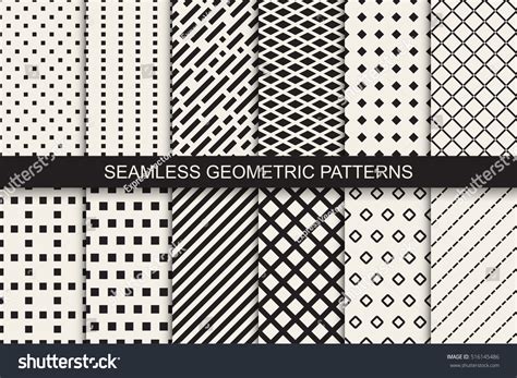 Collection Geometric Seamless Patternsvector Monochrome Backgrounds