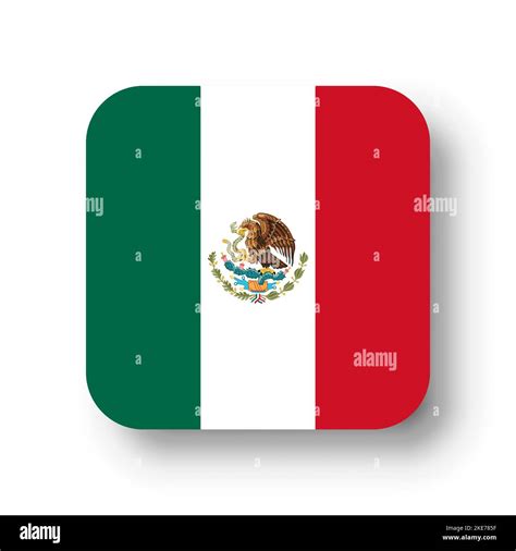 Mexico Flag Flat Vector Square With Rounded Corners And Dropped Shadow Stock Vector Image