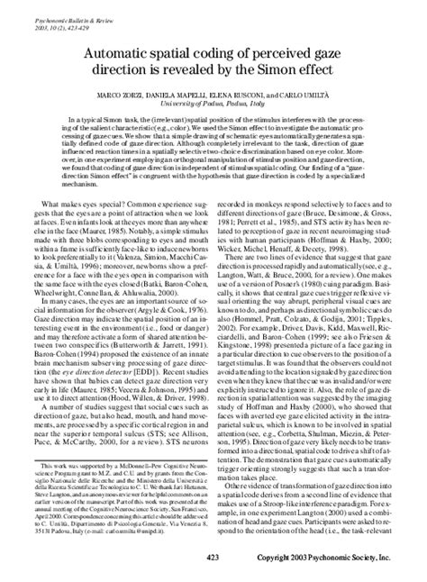 Pdf Automatic Spatial Coding Of Perceived Gaze Direction Is Revealed