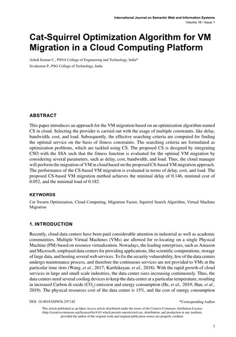 Pdf Cat Squirrel Optimization Algorithm For Vm Migration In A Cloud