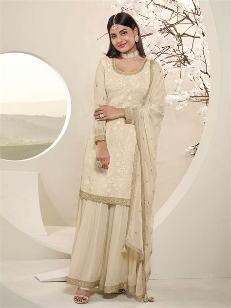 Off White Embroidery Sharara Set Sangrelia