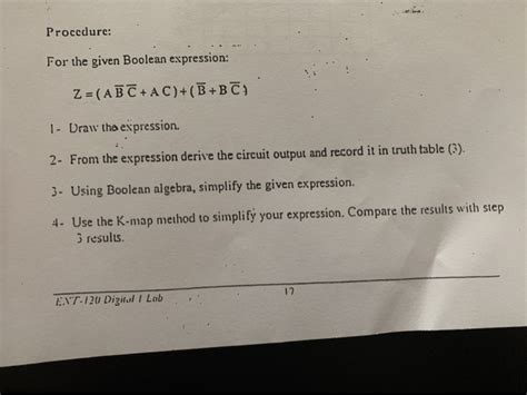 Solved Procedure For The Given Boolean Expression Z Abc
