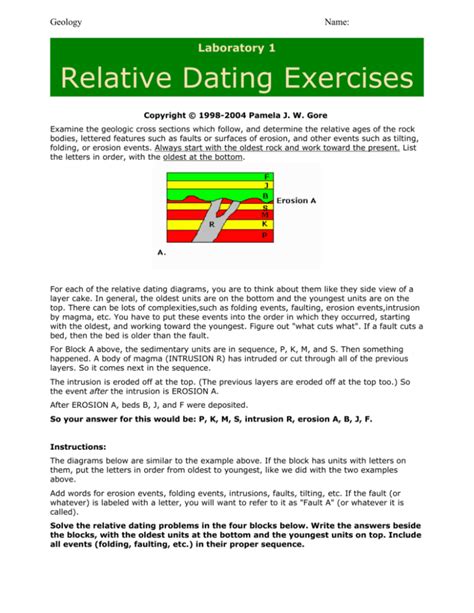 Relative Dating Geology Lab Exercise