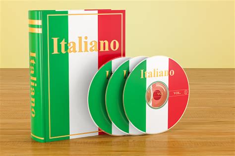 나무 테이블에 이탈리아와 Cd 디스크의 국기와 이탈리아도 서 3 차원 렌더링 사전에 대한 스톡 사진 및 기타 이미지 사전 3차원 형태 개념 Istock