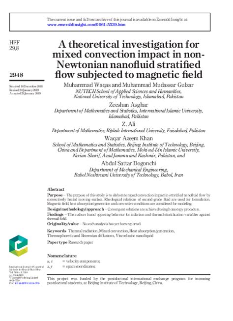 Pdf A Theoretical Investigation For Mixed Convection Impact In Non Newtonian Nanofluid