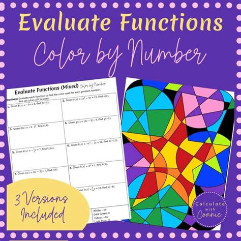 Evaluating Functions Color By Number Linear Quadratic Absolute Value Exponential