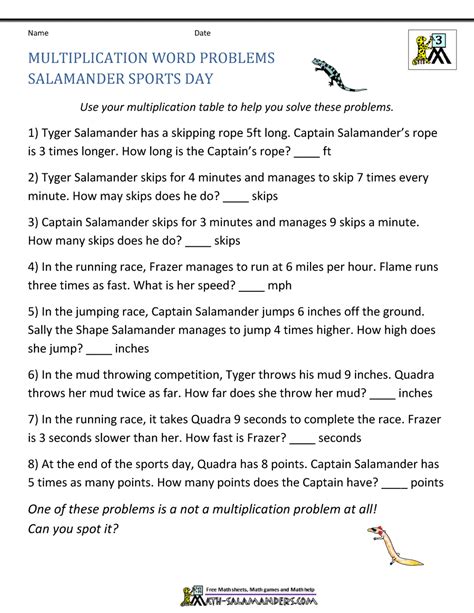 Multiplication Word Problem Worksheets 3rd Grade