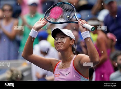 Wang Xiyu Of China Reacts After Beating Maria Sakkari Of Greece During The Second Round Of