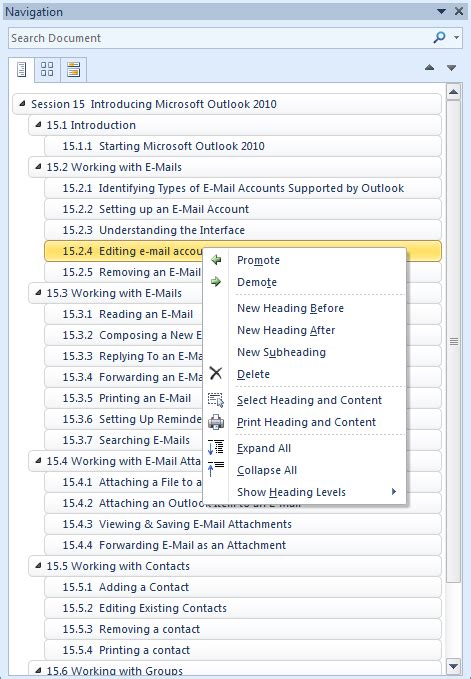 The Navigation Pane In Microsoft Word 2010 Ibruk Consulting
