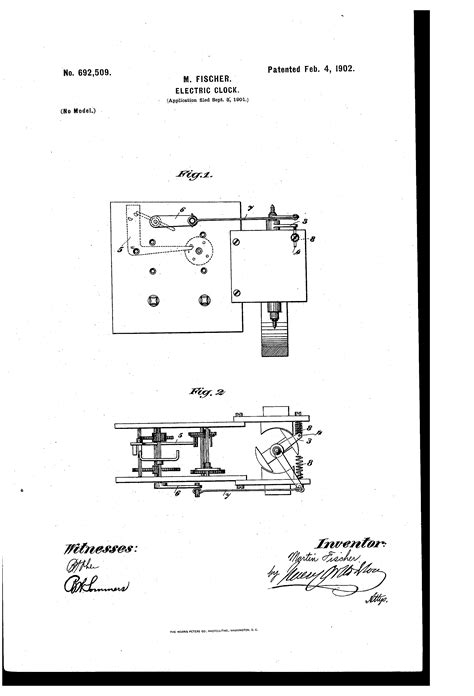Patent Clock Electric By Martin Fischer Issued Feb 4 1902