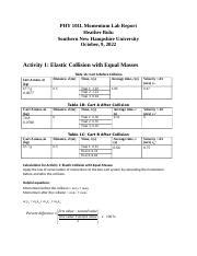 PHY L M Lab Docx PHY L Momentum Lab Report Heather Bulu Southern New Hampshire