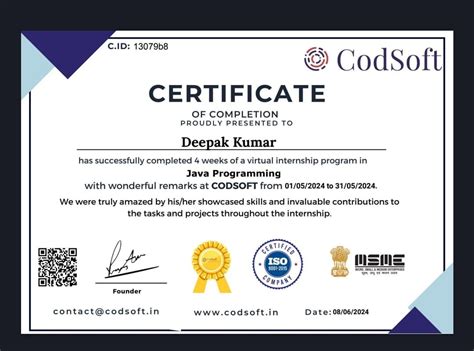 Finished Java Programming Internship At Codsoft Deepak Kumar Posted