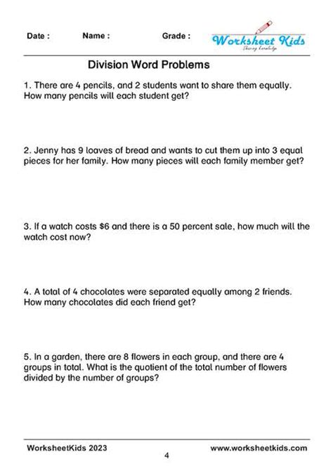 Printable Division Problems