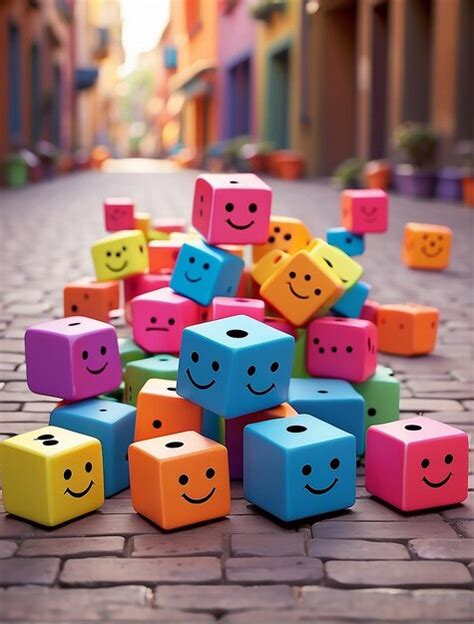 Premium Photo Cute Colorful Cubes Bouncing On The Ground Smiling