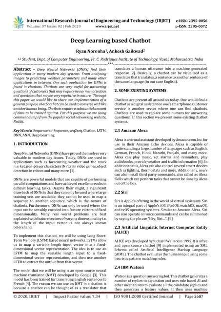Irjet Deep Learning Based Chatbot Pdf