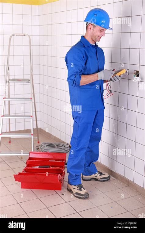 Man Preparing Voltmeter Stock Photo Alamy