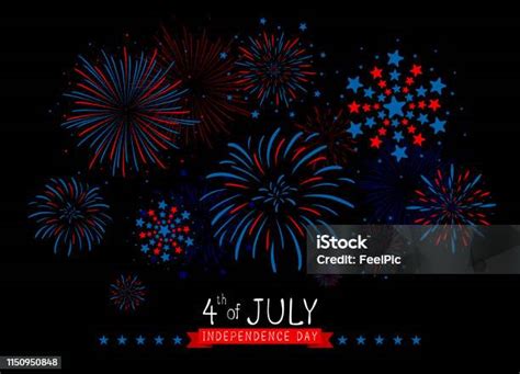 7 월 4 미국 독립 기념일 디자인 에서 검정 배경 벡터 일러스트 검은색에 대한 스톡 벡터 아트 및 기타 이미지 검은색 불꽃놀이 제작물 빨강 Istock