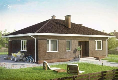 Готовый проект одноэтажного дома для ПМЖ Проект выполнен из кирпича со скатной крышей Дом