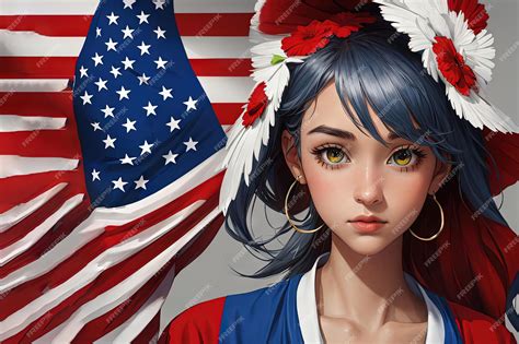 Premium Ai Image Manga Anime Girl Dressed As American Flag
