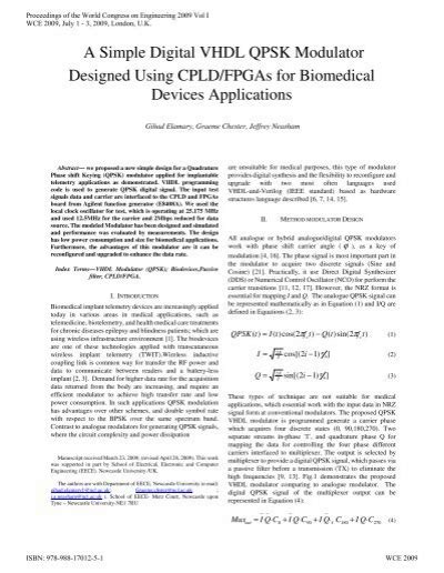 A Simple Digital Vhdl Qpsk Modulator Designed Using Cpld