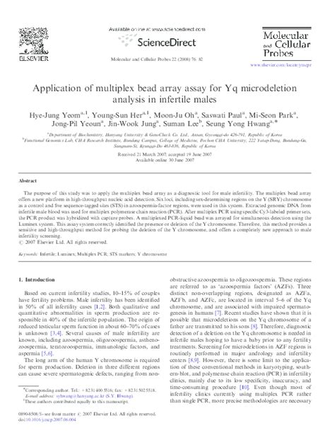 Pdf Application Of Multiplex Bead Array Assay For Yq Microdeletion Analysis In Infertile Males
