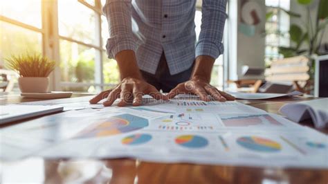 A Realistic Close Up Photo Of A Businessman S Hands Reviewing A