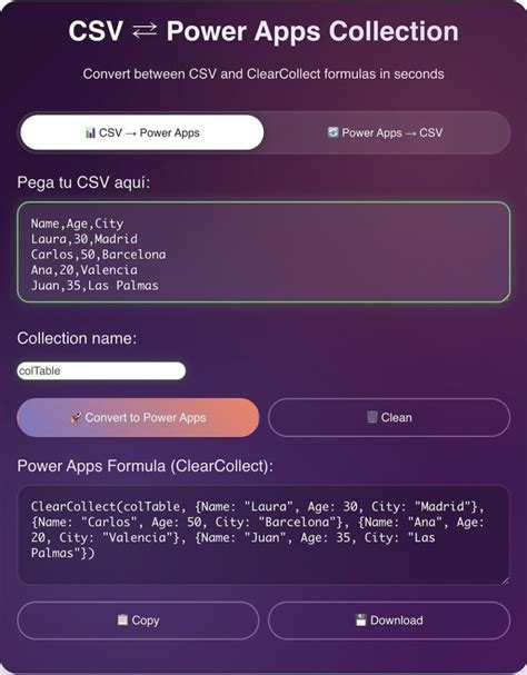 Convert Csv To Power Apps Collection Both Ways Csv ⇄ Power Apps Tool Hako It