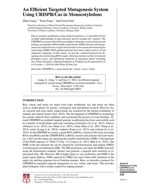 Pdf An Efficient Targeted Mutagenesis System Using Crispr Cas In Monocotyledons Targeted