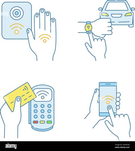 Nfc Technology Color Icons Set Near Field Smartphone Car And Bracelet