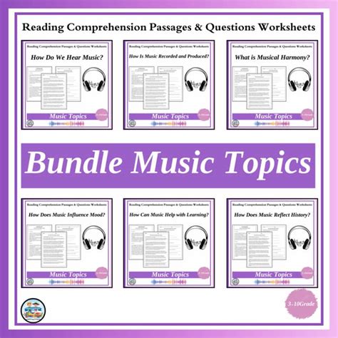 Music Topics Reading Comprehension Passages And Questions Worksheets Bundle