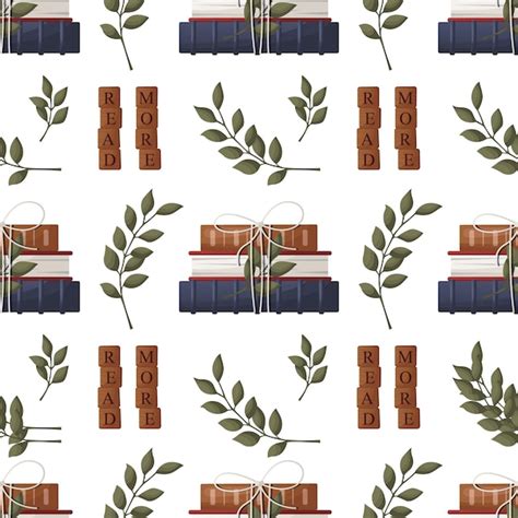 Premium Vector Seamless Pattern With Stack Of Books With Bow Feather