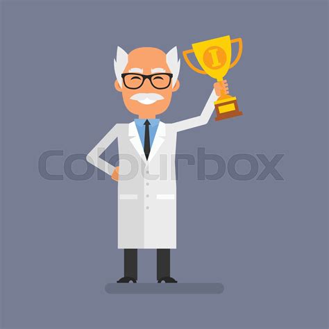 Old Professor Holding Golden Cup Stock Vector Colourbox
