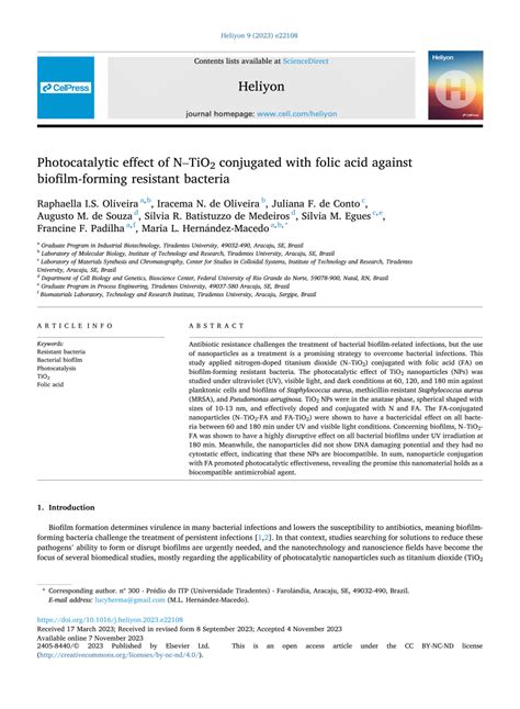 Pdf Photocatalytic Effect Of N Tio2 Conjugated With Folic Acid Against Biofilm Forming