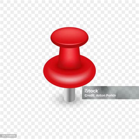 투명 한 배경에 바늘빨간 엄지 손가락 단일 플라스틱 푸시 핀 버튼 통지 게시판에 압정 종이에 대한 현실적인 빨간 푸시 핀 사무실 문구류 격리된 벡터 일러스트레이션 지도 핀