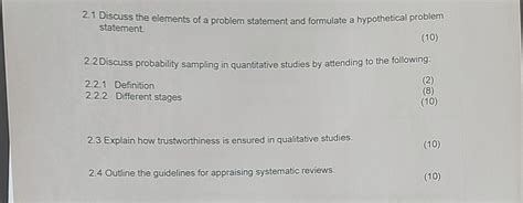solved 2 1 discuss the elements of a problem statement and