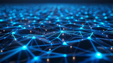 Abstract Digital Network Glowing Blue Nodes And Lines On Dark Background Ai Generated Stock