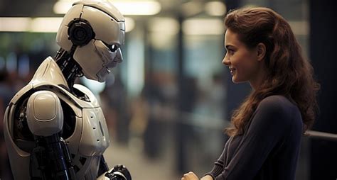 Premium Photo Woman Opposite Ai Robot The Concept Of Confrontation