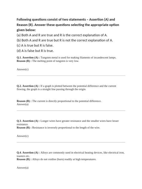 Assertion And Reaction Cbse Electricity Pdf Incandescent Light Bulb Assertion And Reaction Cbse Electricity Pdf Incandescent Light Bulb