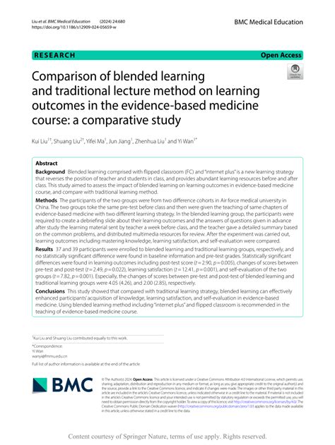 Pdf Comparison Of Blended Learning And Traditional Lecture Method On Learning Outcomes In The