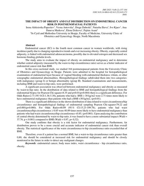 Pdf Effect Of Adiposity And Fat Distribution On Endometrial Cancer