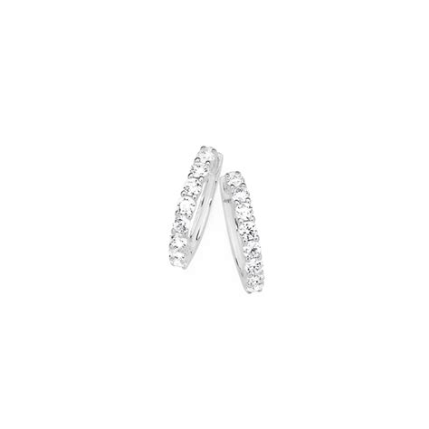 Silver Cz Claw Set Hoop Earrings In Clear Pascoes