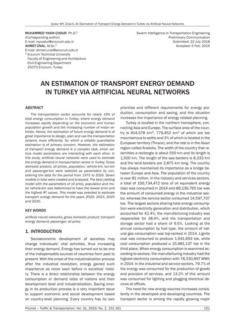 Pdf An Estimation Of Transport Energy Demand In Turkey Via Artificial