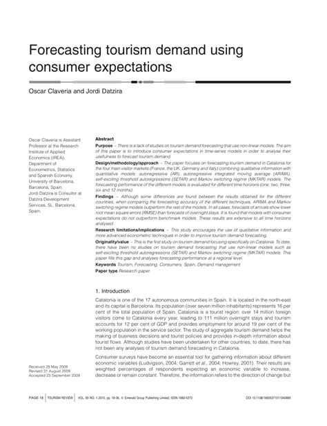 Pdf Forecasting Tourism Demand Using Consumer Expectations